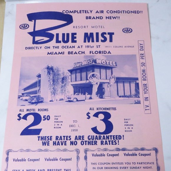 Art | The Blue Mist Resort Motel Vintage Miami Beach Blue On Pink 14 X ...